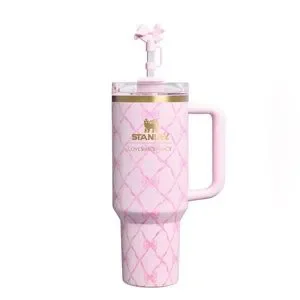 Stanley | Dining | Stanley Pink Bow Pattern Travel Tumbler With Handle ...